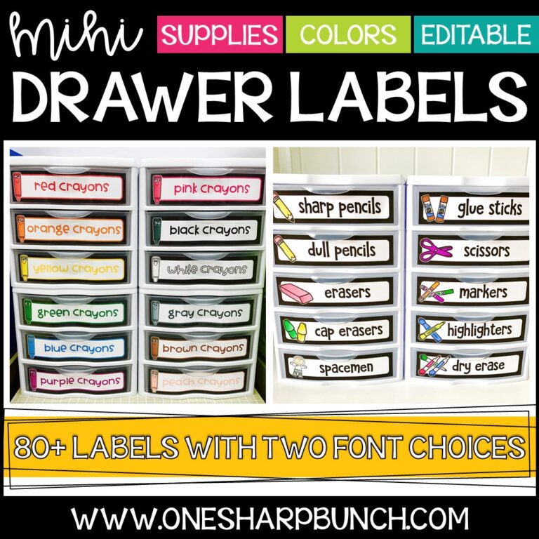 Mini Sterilite Drawer Labels for Classroom Supplies - One Sharp Bunch