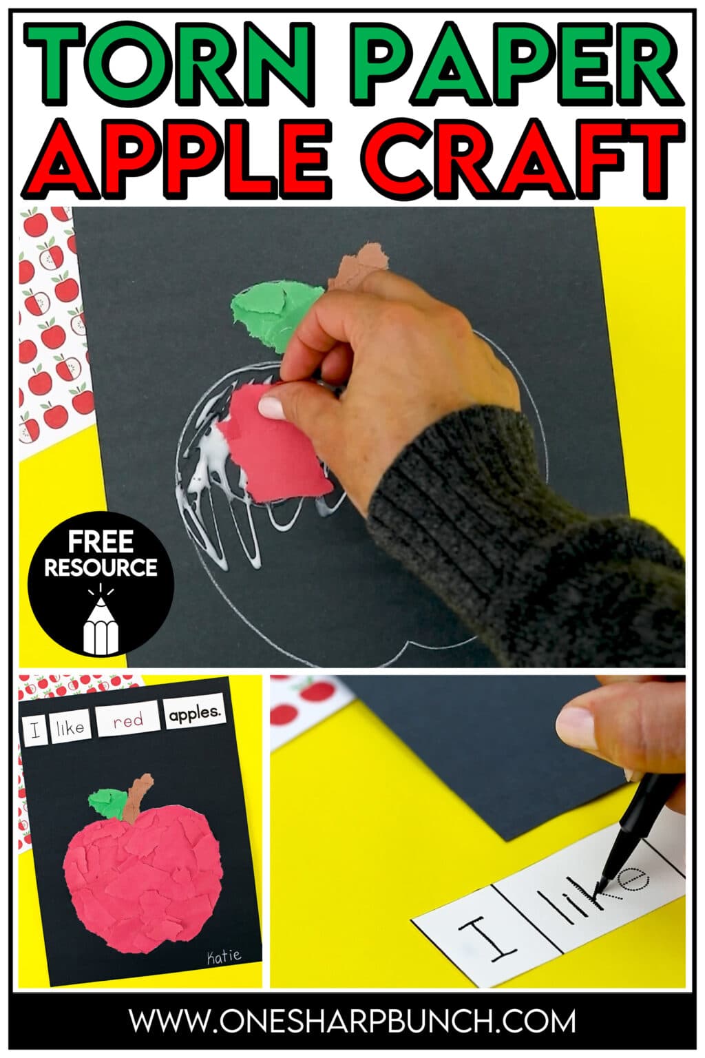 Torn Paper Apple Craft for Kids - One Sharp Bunch