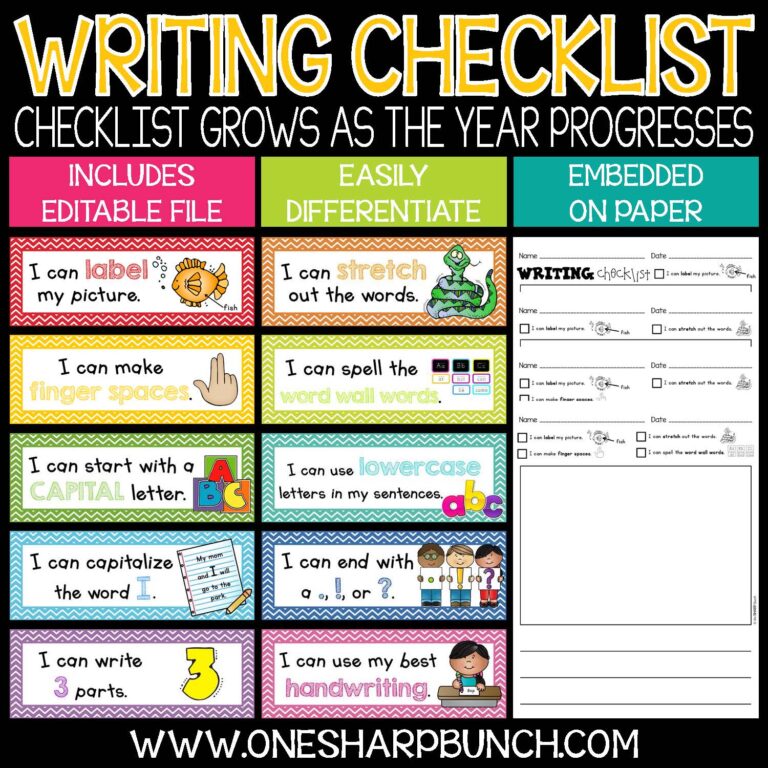 Writing Checklist and Writing Goal Tracker - One Sharp Bunch