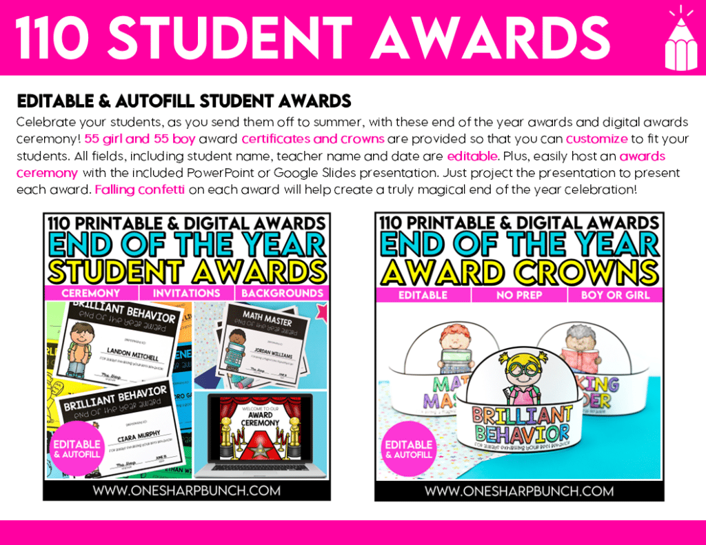 End of Year Countdown Activities, Student Awards, Memory Book, Crafts ...
