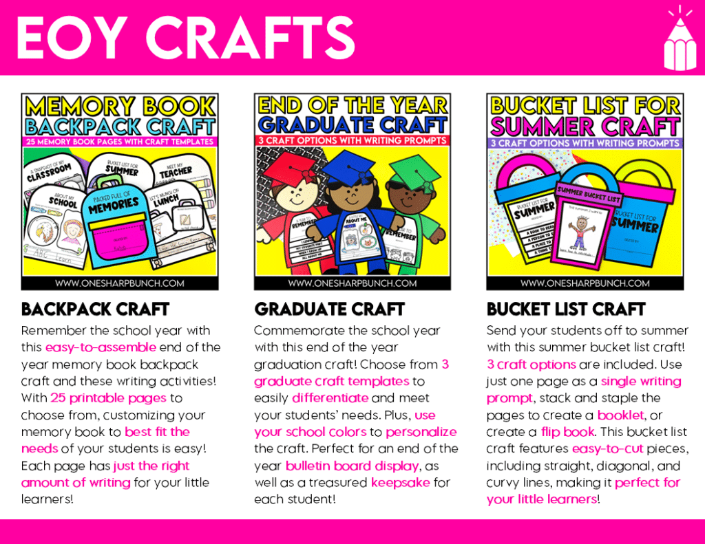 End of Year Countdown Activities, Student Awards, Memory Book, Crafts ...