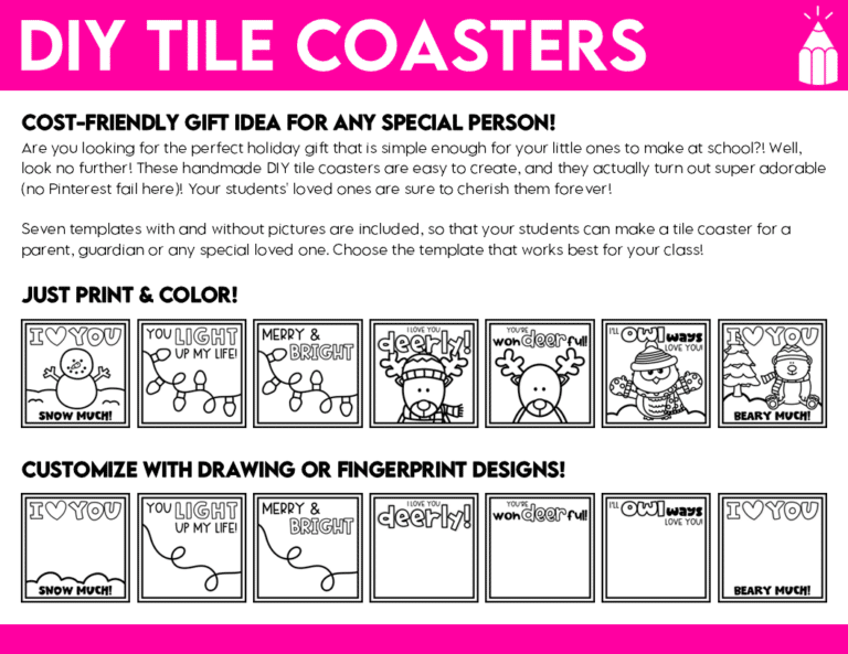 DIY Tile Coasters Christmas Craft for Parent Holiday Gift from Students ...