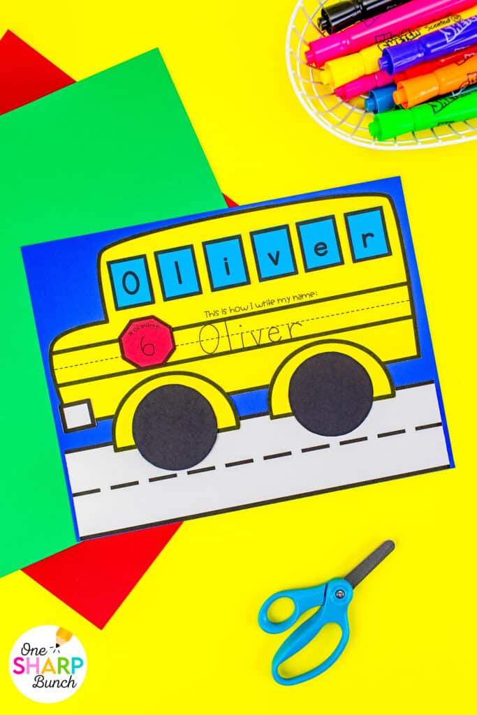 School Bus Name Craft for Preschool and Kindergarten - One Sharp Bunch