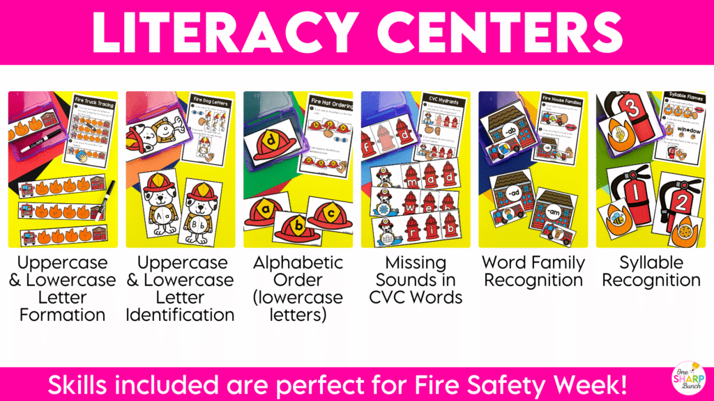 Math and Literacy Fire Safety Kindergarten Centers for Fire Safety Week ...