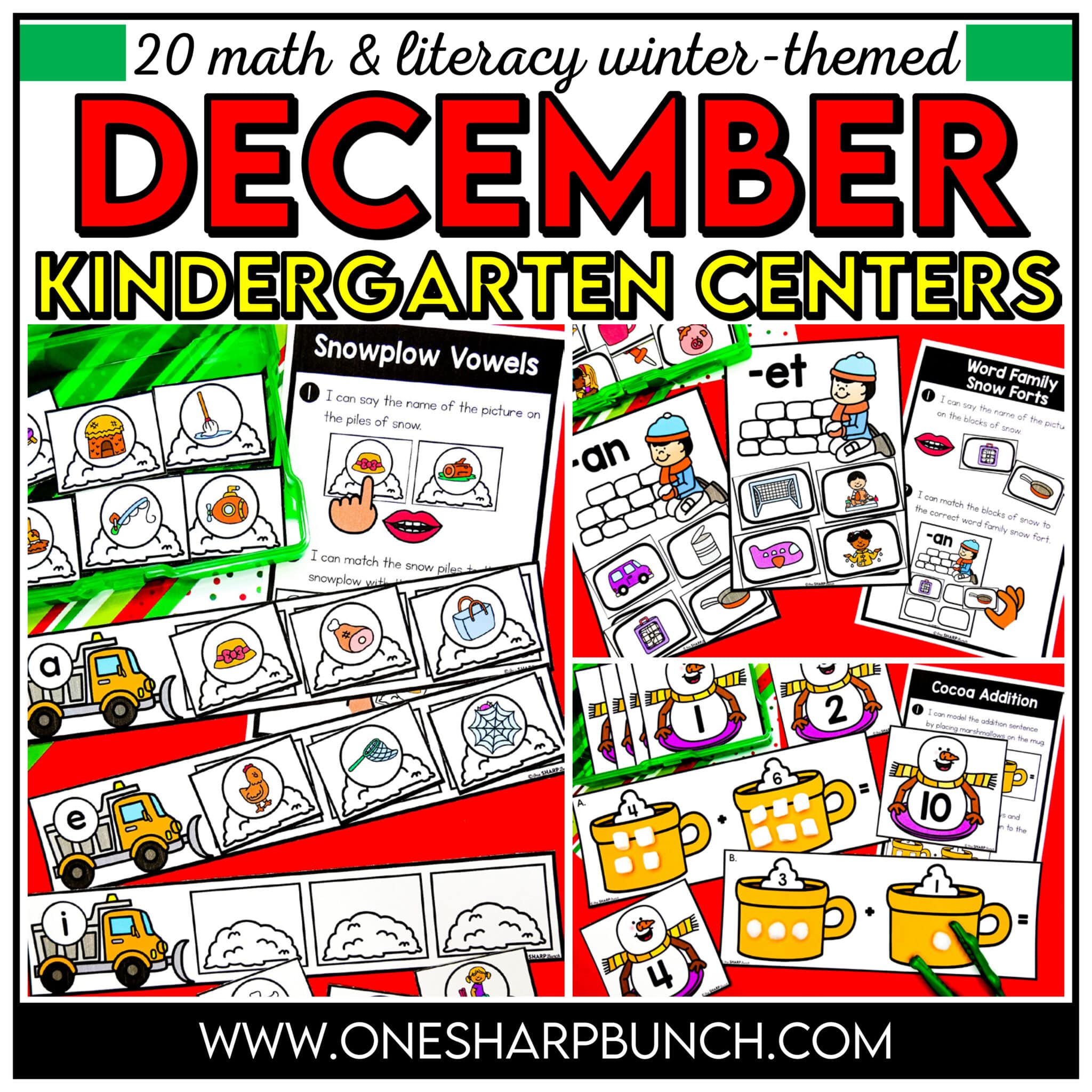 20 Math & Literacy December Centers for Kindergarten - One Sharp Bunch