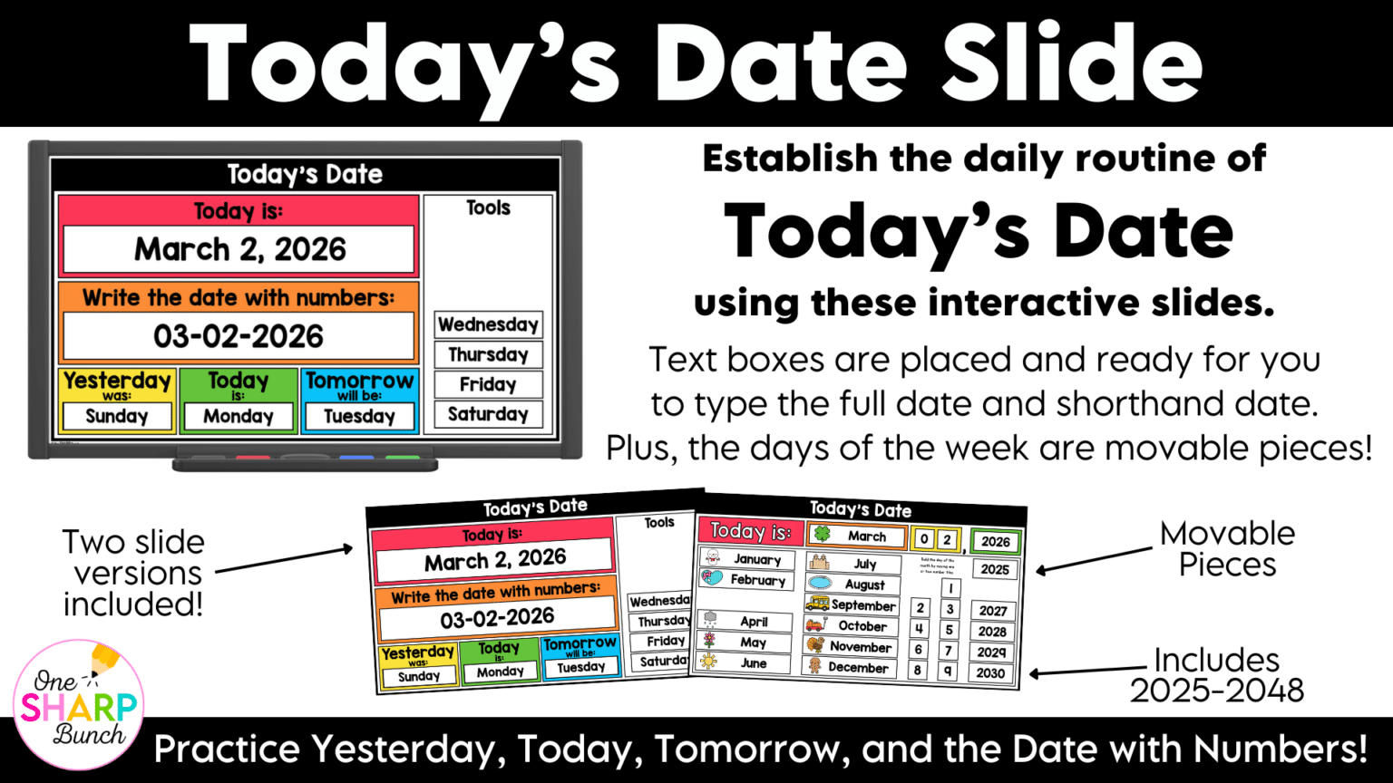 Daily March Calendar Slides for Morning Meeting Editable Digital ...